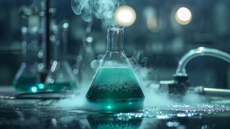 Erlenmeyer Flask with Blue Liquid and Smoke. Stock Photo - Image of ...