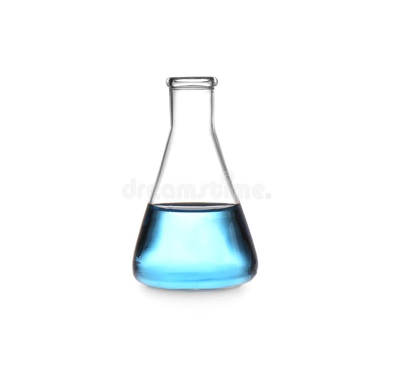 A Blue Liquid In An Erlenmeyer Flask Isolated Background. Stock Image ...