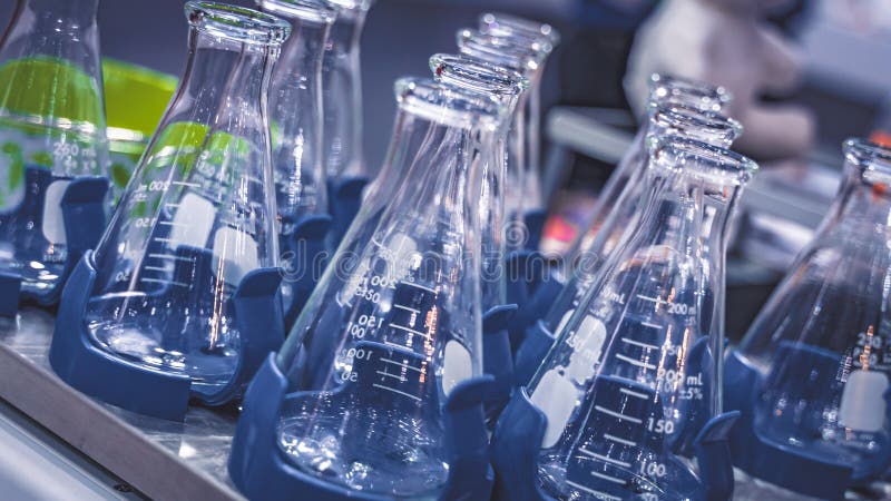 Flask Laboratory Equipment in Science Laboratory Stock Photo - Image of ...