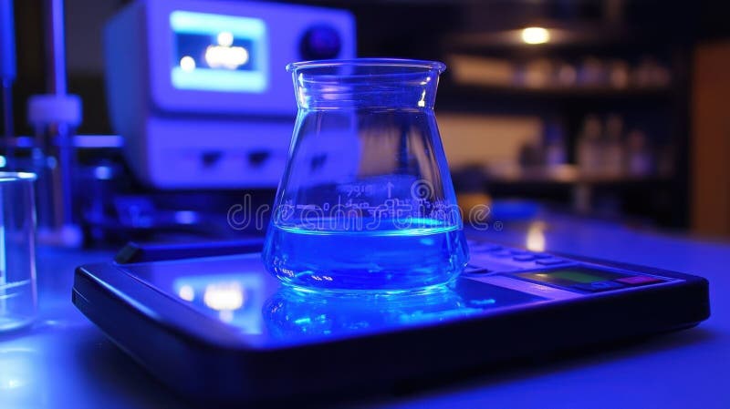 Blue Liquid Erlenmeyer Flask Illuminated Laboratory Setting Stock ...