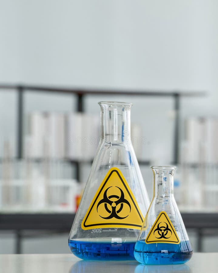 Erlenmeyer Flask Contains Blue Liquid Chemicals in Experts Hands Stock ...