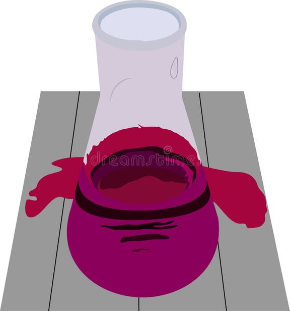 Erlenmeyer Flask with Pink Solution and Puddle on the Table Stock ...