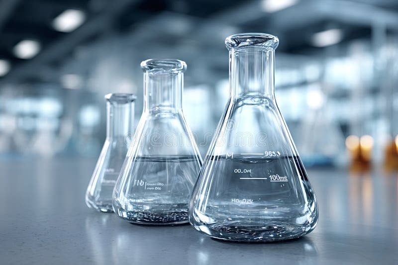 Erlenmeyer Flasks Containing Transparent Liquid in Laboratory Setting ...