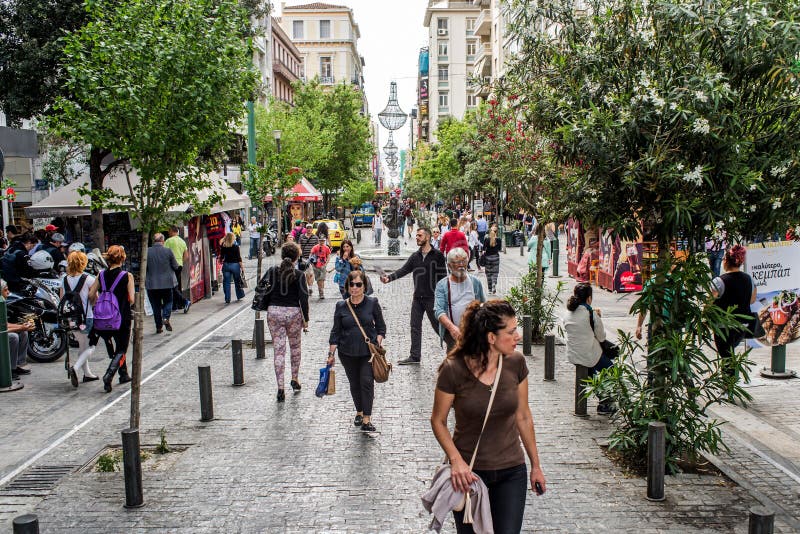 Ermou street in Athens editorial photo. Image of women - 76783076