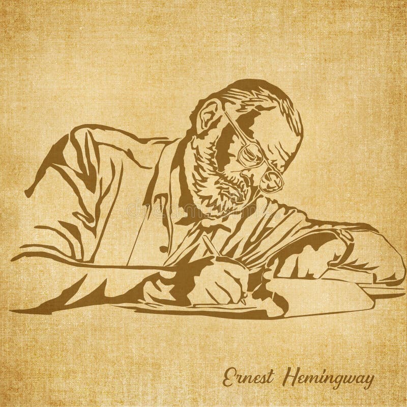 Ernest Hemingway Digital Hand Getrokken Illustratie Redactionele Foto ...