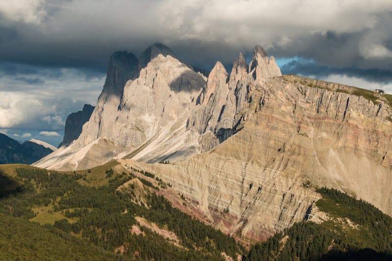 Eroded cliffs in Dolomites stock image. Image of gardena - 45443051