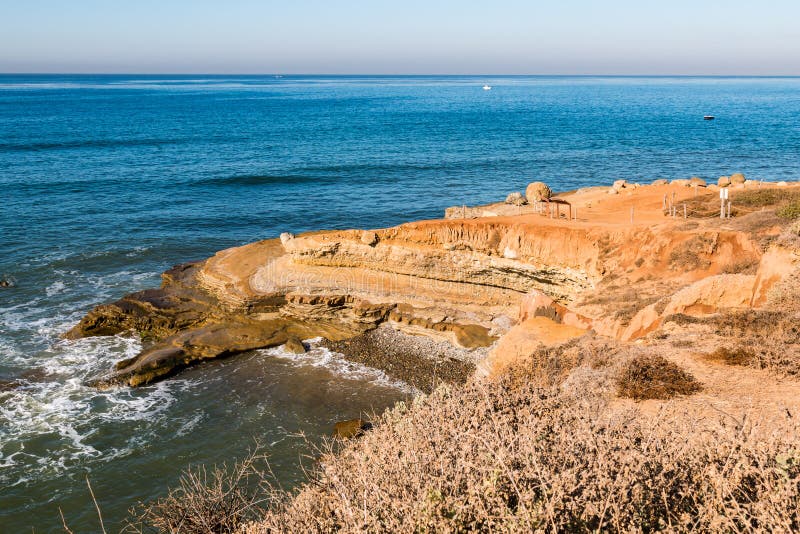Eroded Tide Pool Rock Formation in California. Sunset Sky Reflection in ...