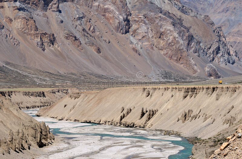 Eroded Landscape with River Stock Photo - Image of ladakh, travel: 29420090