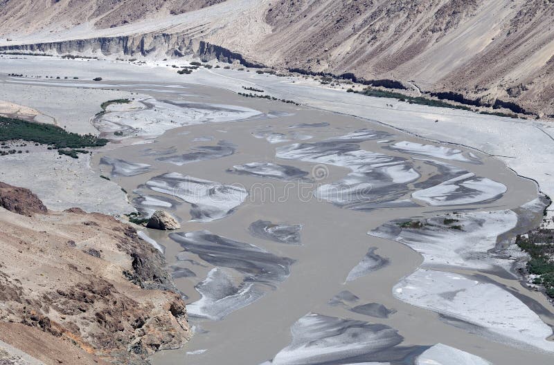 Shyok River and Mountains in Nubra Valley,India Stock Photo - Image of ...