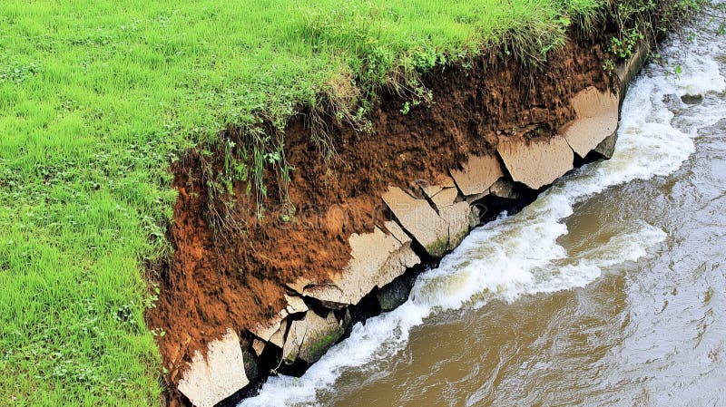 Eroded Riverbank with Exposed Soil and Broken Chunks of Earth Stock ...