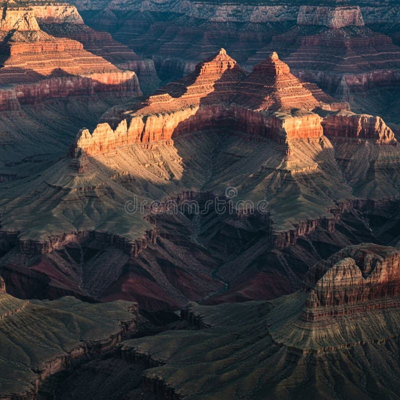 Eroded Rock Formations Cast Dramatic Shadows within the Grand Canyon ...