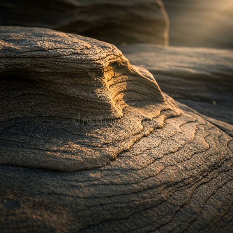 Eroded Rock Formations Display Layers and Ripples, Bathed in Warm ...
