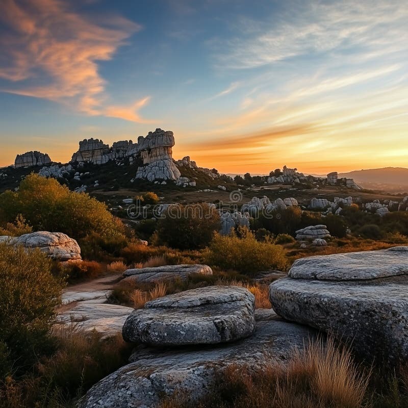 Eroded Rock Formations Nature Reserve Under Sunset Sky Stock Photos ...