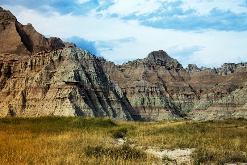 Eroding Cliffs and Prairie Grass in Badlands National Park, South ...