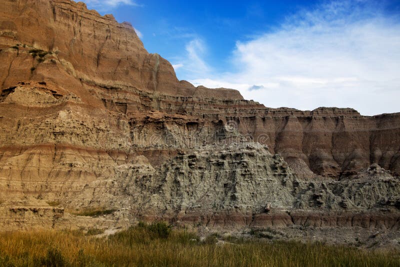 Eroding Cliffs and Prairie Grass in Badlands National Park, South ...