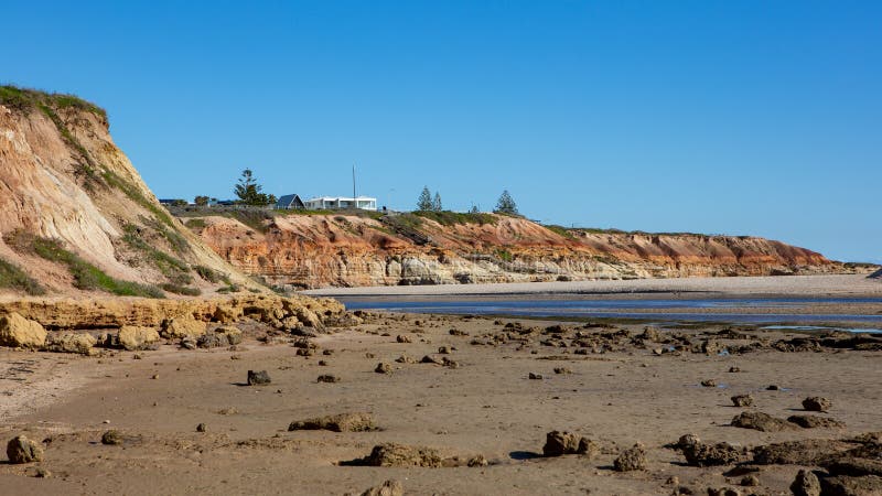 The Eroding Iconic Red Cliffs at the Onkaparinga River Mouth at Port ...