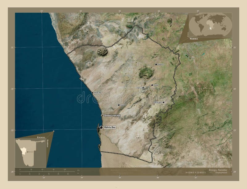 Erongo, Namibia. High-res Satellite. Labelled Points of Cities Stock ...