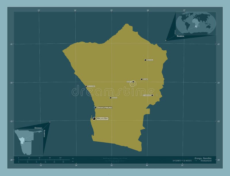 Erongo, Namibia. Solid. Labelled Points of Cities Stock Illustration ...