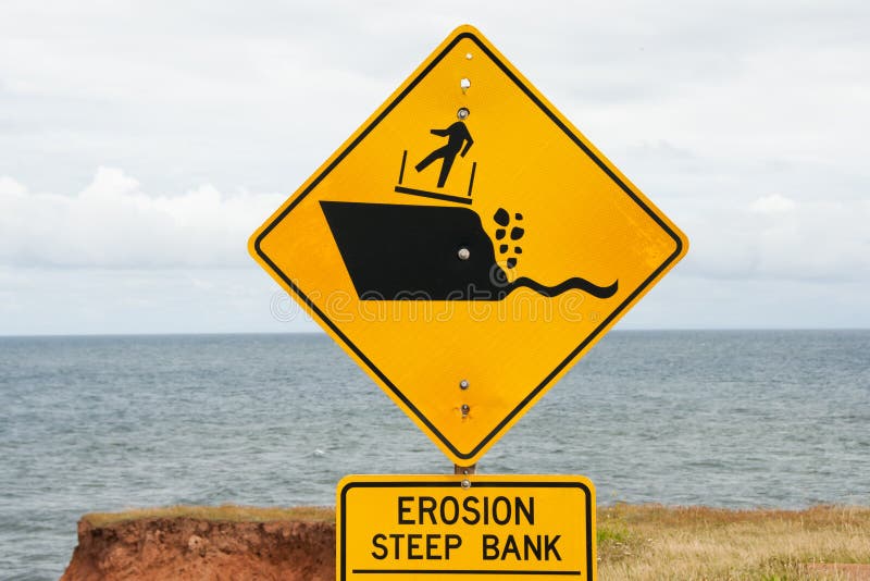 Erosion Cliff Road Sign stock image. Image of drive, injury - 93611339