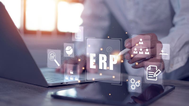 ERP, Businessman Using Computer To Manage Documents for ERP Stock Image ...