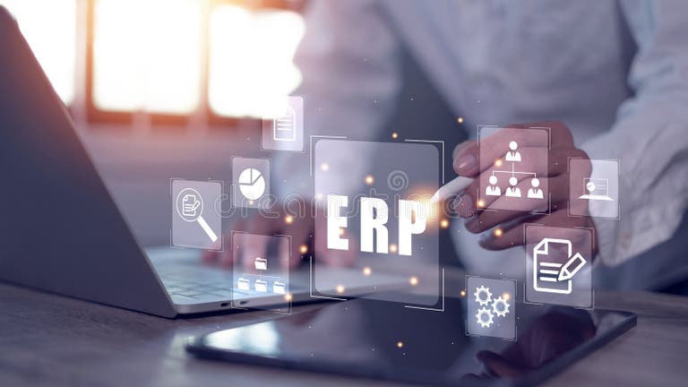 ERP, Businessman Using Computer To Manage Documents for ERP Stock Image - Image of management ...