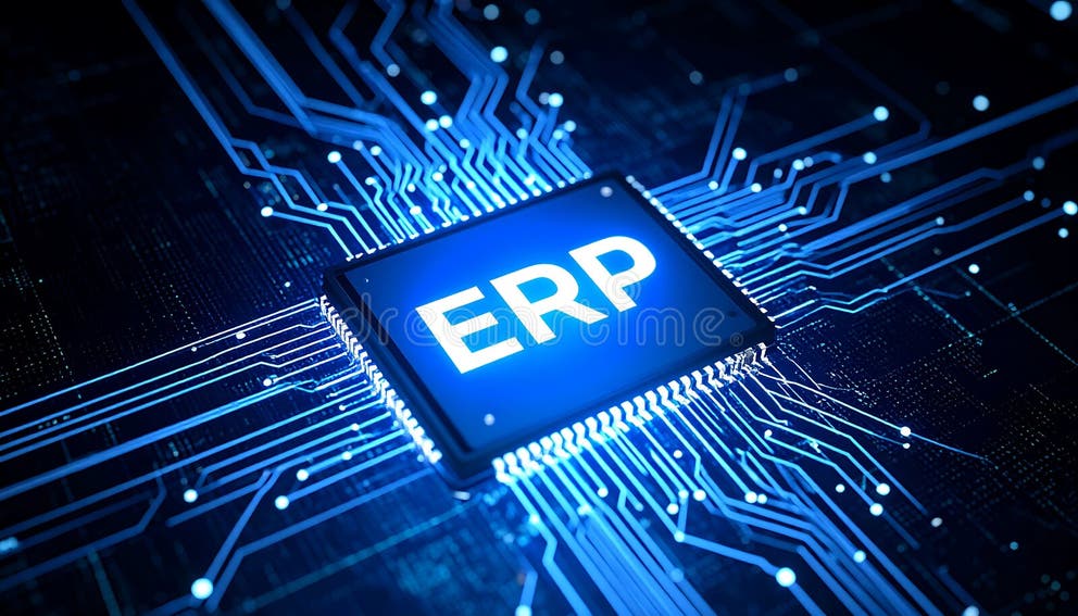 ERP Chip on Glowing Blue Circuit Board, Representing Business Software ...