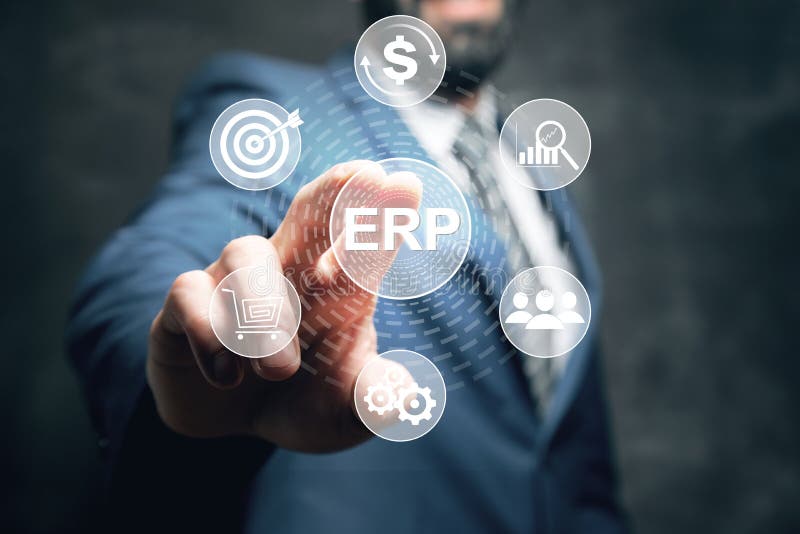 Erp E Iconos En Pantalla Virtual Foto de archivo - Imagen de estrategia, inventario: 264022698