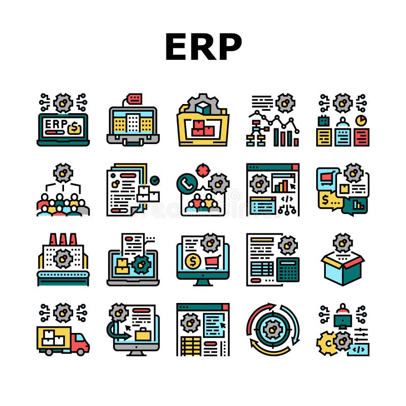 Erp Enterprise Resource Planning Icons Set Vector Stock Vector ...