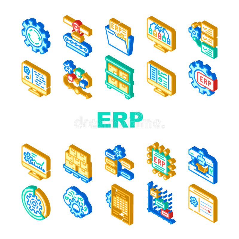 Erp Enterprise Resource Planning Icons Set Vector Stock Vector ...