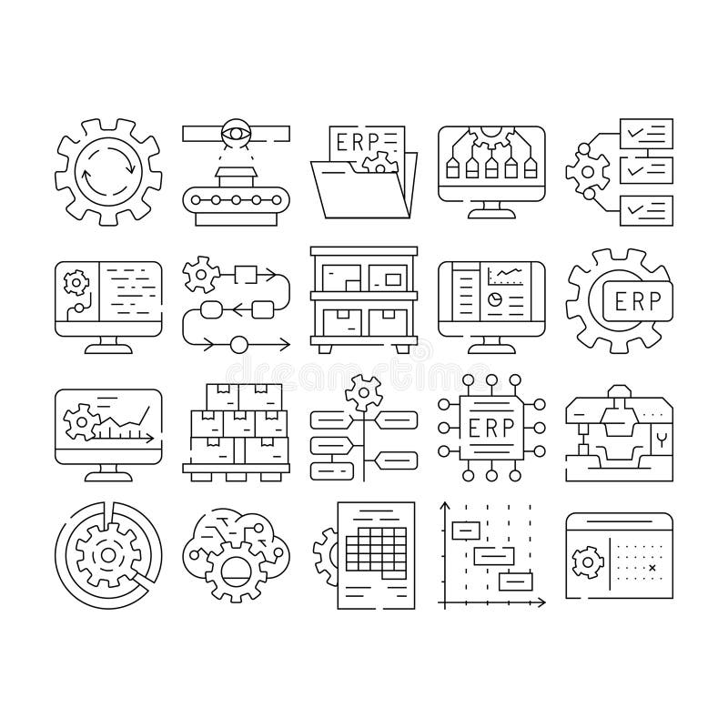 Erp Enterprise Resource Planning Icons Set Vector Stock Illustration ...
