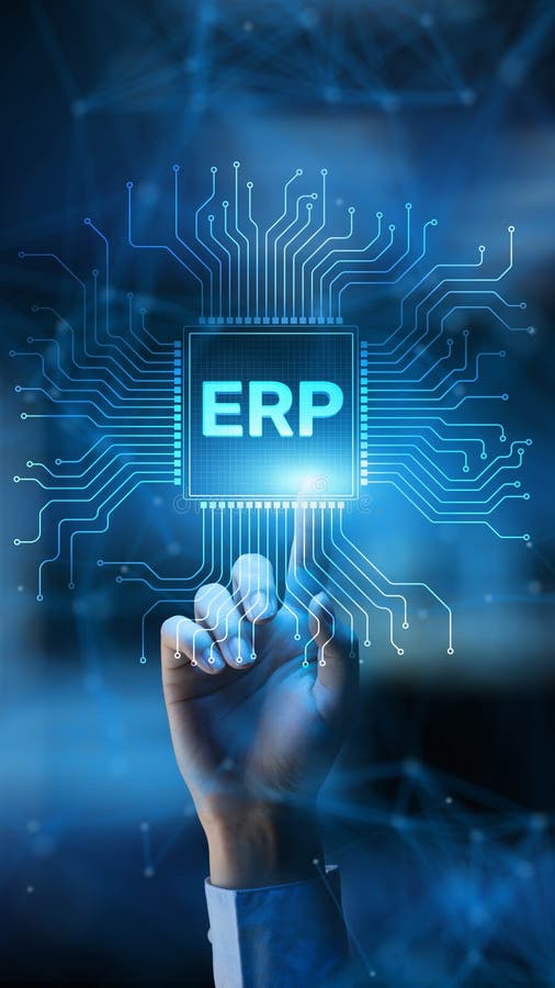ERP Enterprise Resource Planning Integrating Business Operations and Systems Technology Concept ...