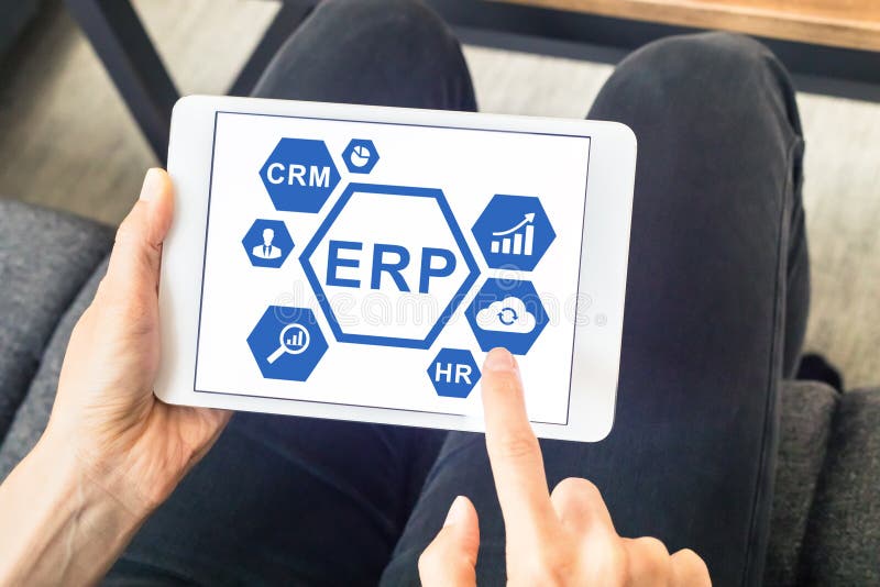 ERP Enterprise Resource Planning Software Interface on Digital Tablet ...