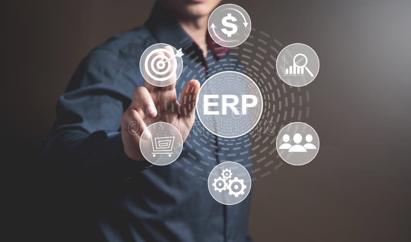 ERP and Icons on Virtual Screen Stock Image - Image of button, concept ...