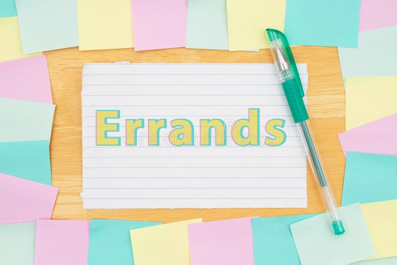 Errands Type Message on Lined Paper with Multi-color Sticky Notes Stock ...