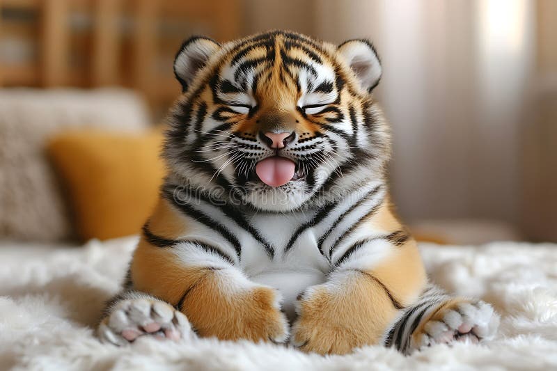 Cute Chubby Tiger in a Funny Pose Stock Illustration - Illustration of ...