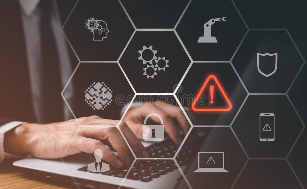 Error and Maintenance Alert. Businessman Using Computer Laptop with ...