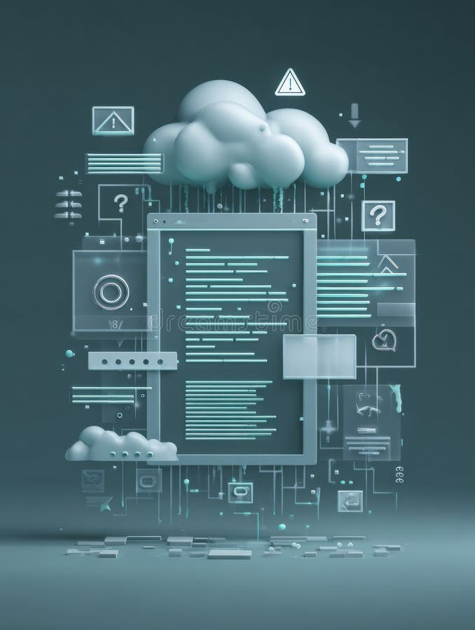 Cloud Upload Process Error Visual with Blinking Symbols and Organized ...