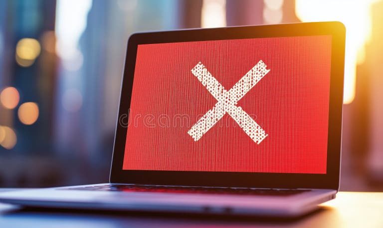 Error Message Displayed on Laptop Screen with Red Background and White ...