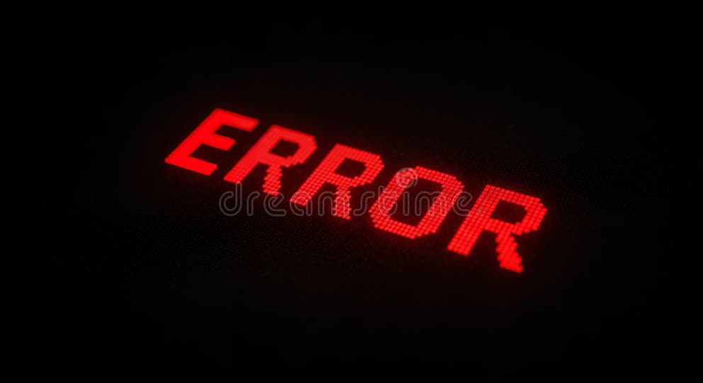 Error Message Red Pixelated Error Text Display on Black Screen Digital ...