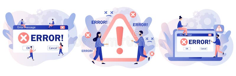 Error Message. Tiny People Examining Operating System Error Warning Window on Smartphone and ...