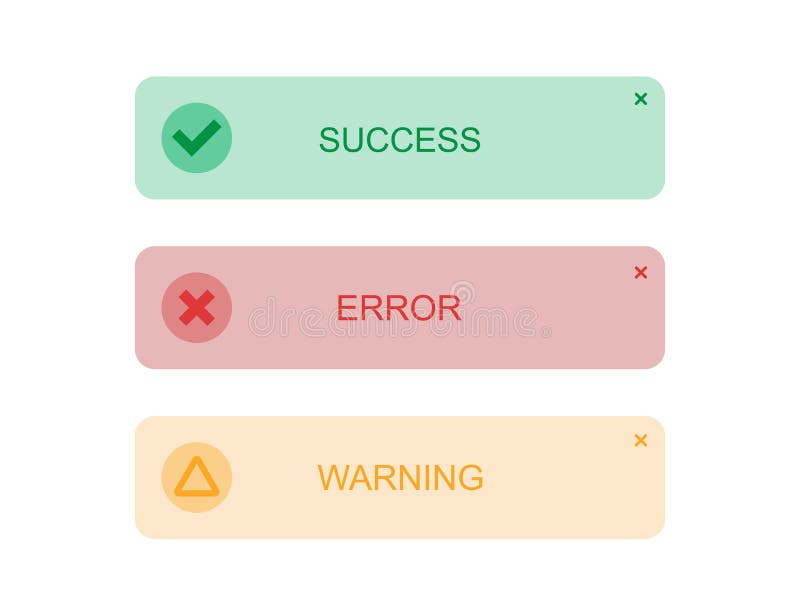 Error Success And Warning Notification Messages Set Of Computer Alert Window Popup System