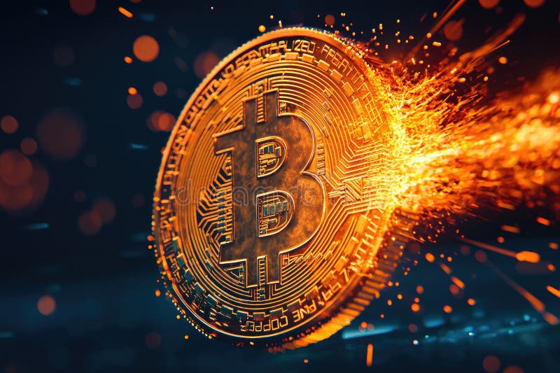 Erupting Bitcoin Coin Visualization Stock Photo - Image of vibrant ...