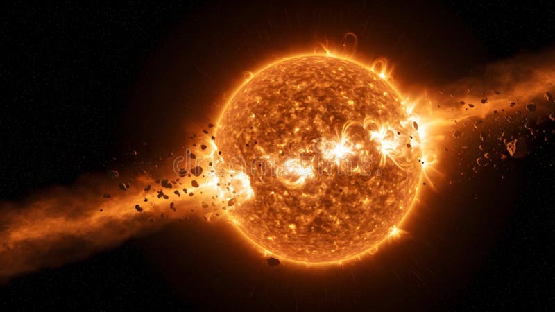 Erupting Solar Flare Animation with Asteroids Stock Footage - Video of ...