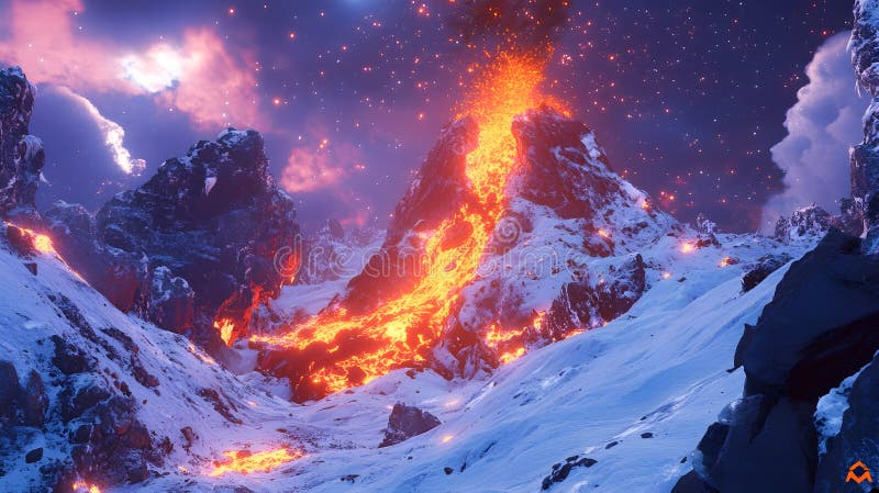 Fiery Volcanic Eruption Snowy Peak Stock Photos - Free & Royalty-Free ...