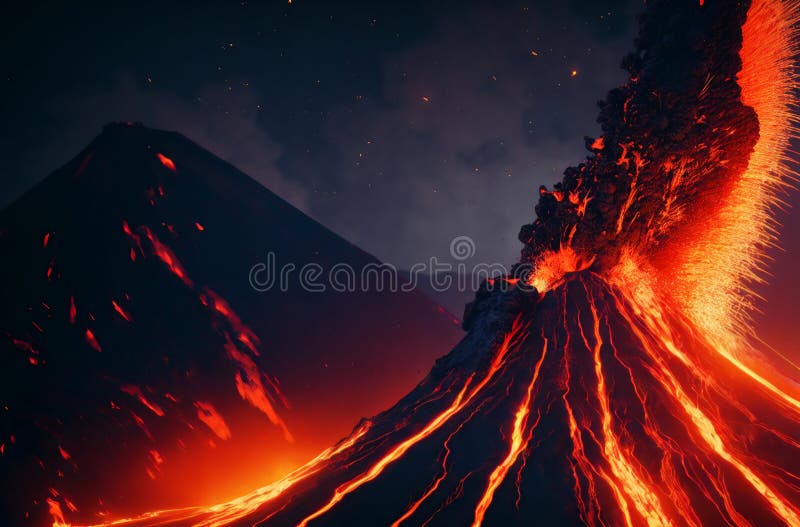 Erupting Volcano. Big Powerful Explosion from Volcano. Generative AI ...