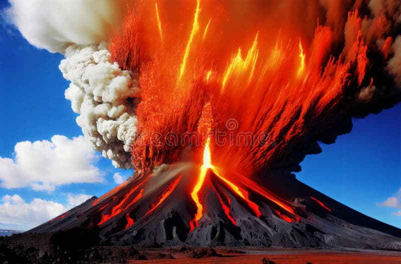 Erupting Volcano. Big Powerful Explosion from Volcano. Generative AI ...