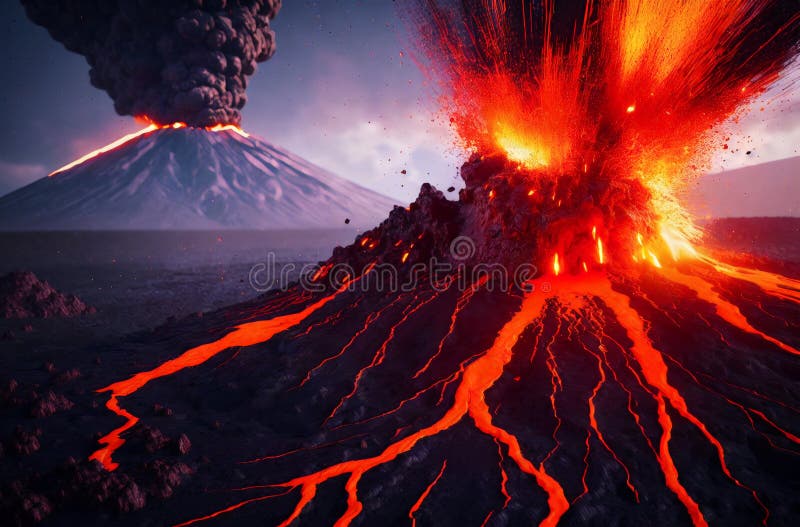 Erupting Volcano. Big Powerful Explosion from Volcano. Generative AI ...