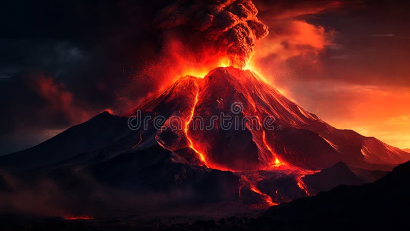 Erupting Volcano, Dramatic Landscape Scenery Stock Illustration ...