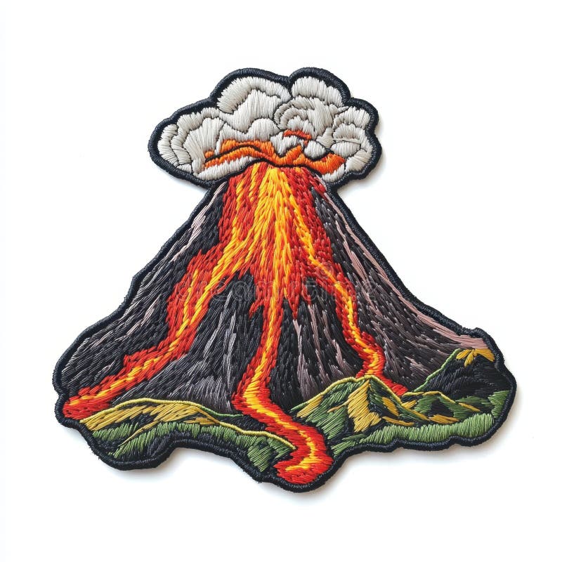 Erupting Volcano Embroidery Patch Design Stock Illustration ...