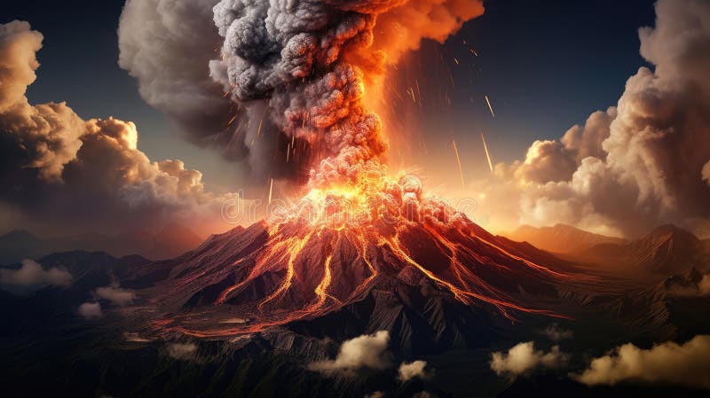 An erupting volcano stock illustration. Illustration of energy - 291485683